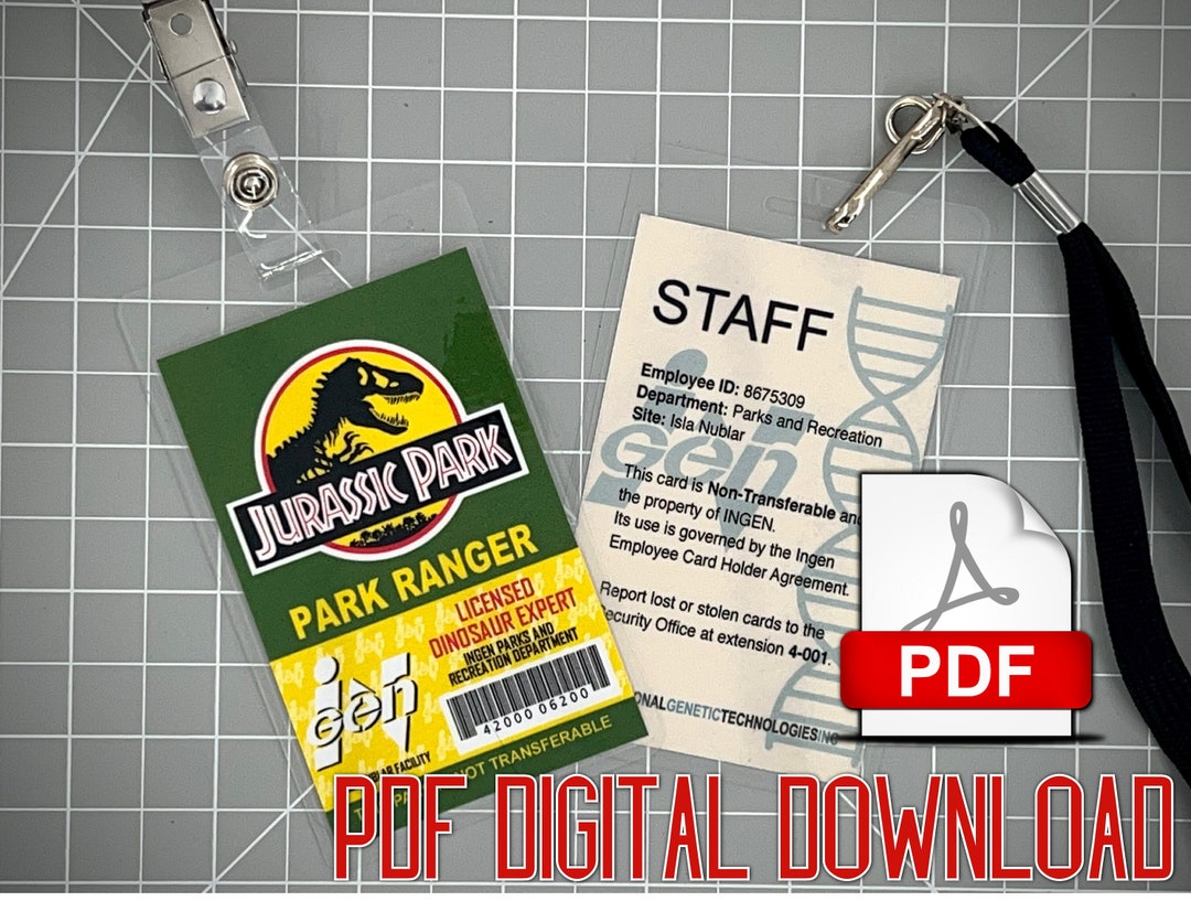 Jurassic Park Ranger ID Badge - Green [PDF Digital Download] - Etsy
