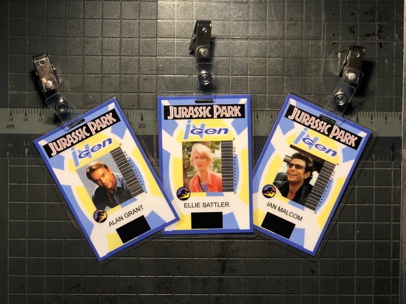 Jurassic Park Alan Grant, Ellie Sattler & Ian Malcom Ingen ID Badge Set ...