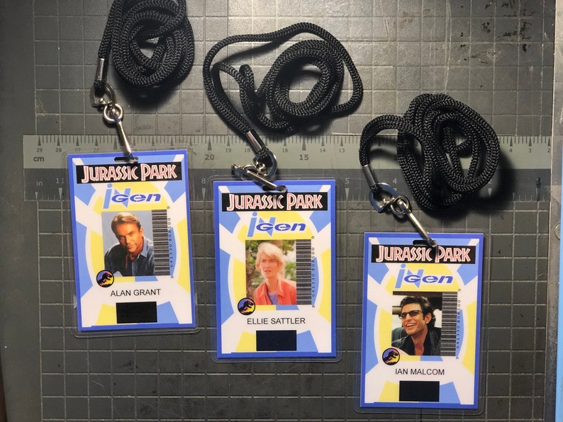 Jurassic Park Alan Grant, Ellie Sattler & Ian Malcom Ingen ID Badge Set ...