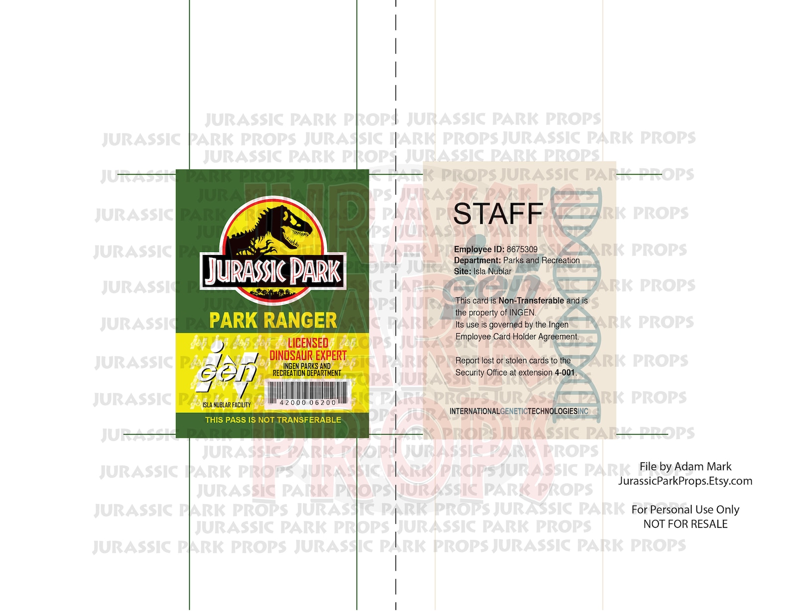 Jurassic Park Ranger ID Badge - Green [PDF Digital Download] - Etsy