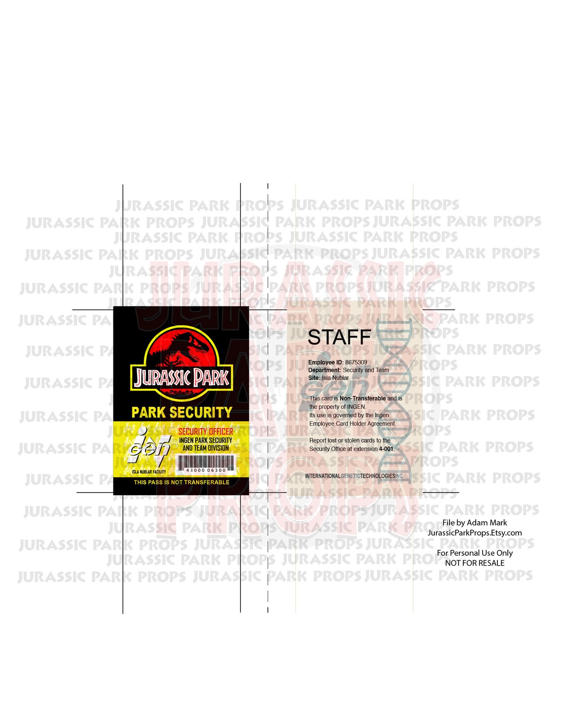Jurassic Park Security Id Badge Black Pdf Digital Download | Etsy