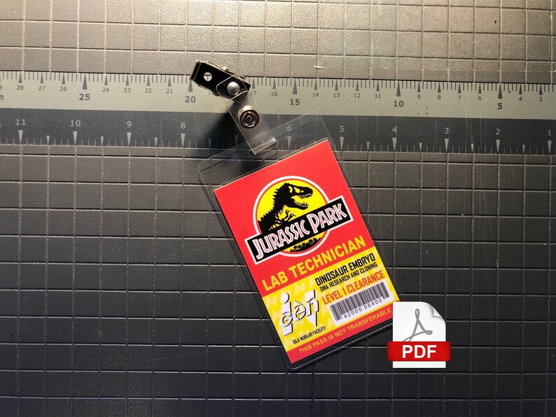 Jurassic Park Lab Technician ID Badge PDF Digital Download - Etsy