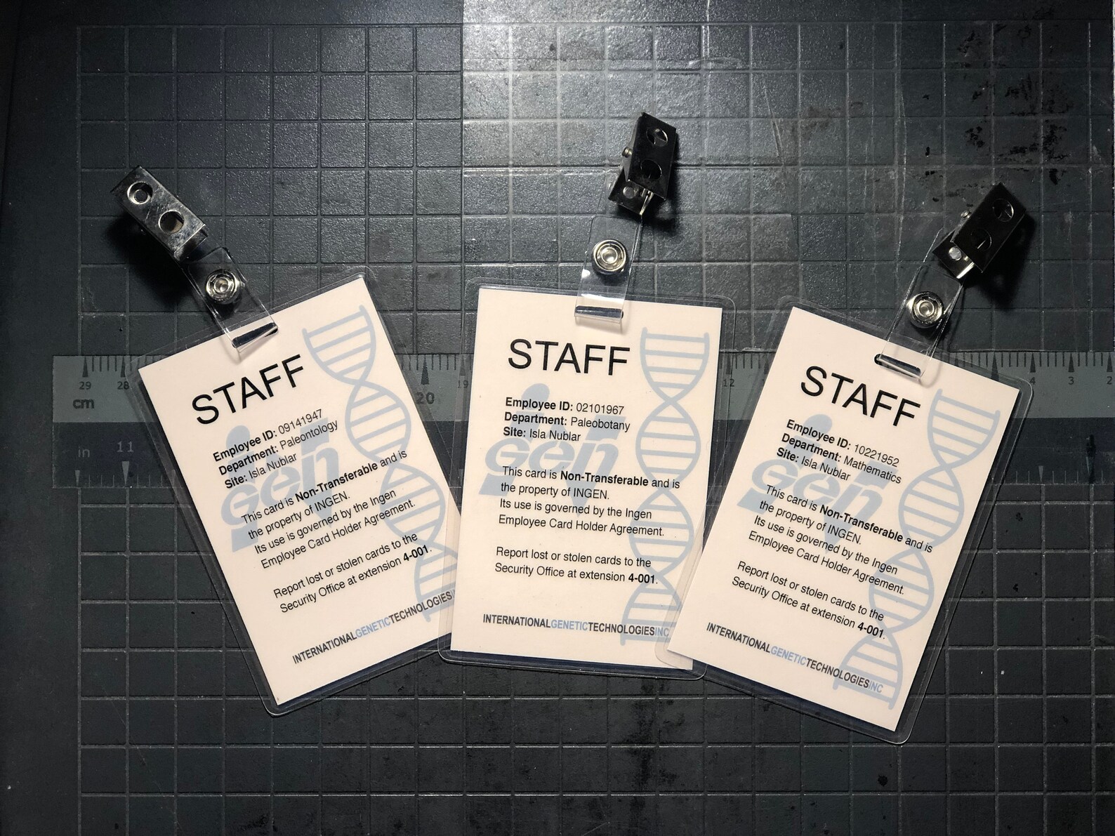 Jurassic Park Alan Grant, Ellie Sattler & Ian Malcom Ingen ID Badge Set ...