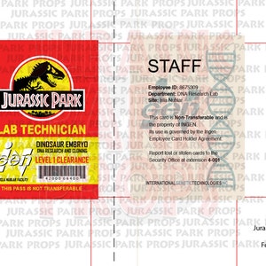 Jurassic Park Lab Technician ID Badge PDF Digital Download - Etsy