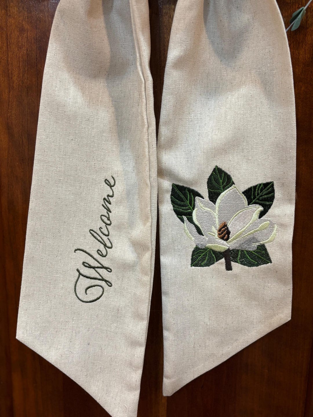 Embroidered Magnolia Welcome Wreath Sash - Etsy