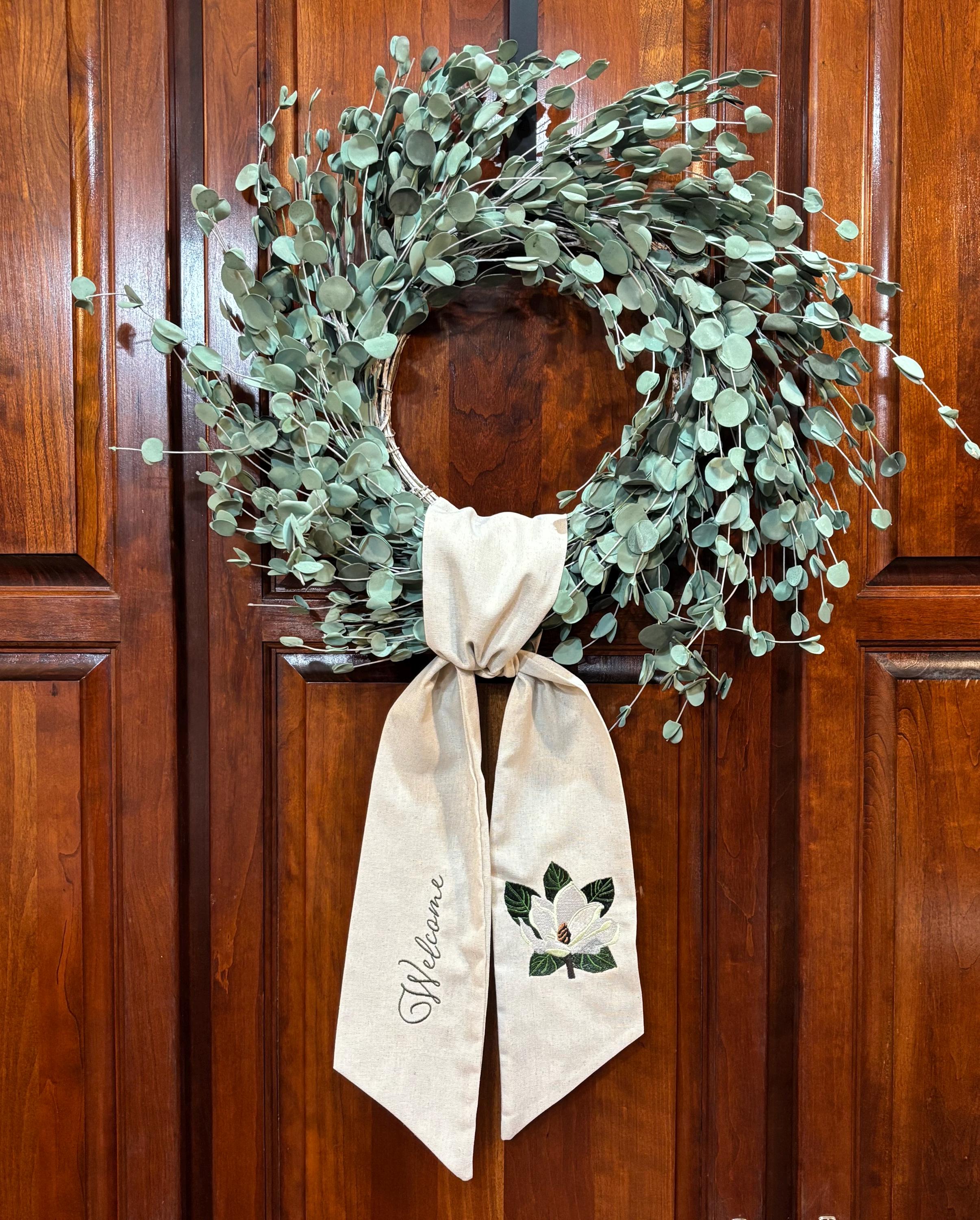 Embroidered Magnolia Welcome Wreath Sash - Etsy