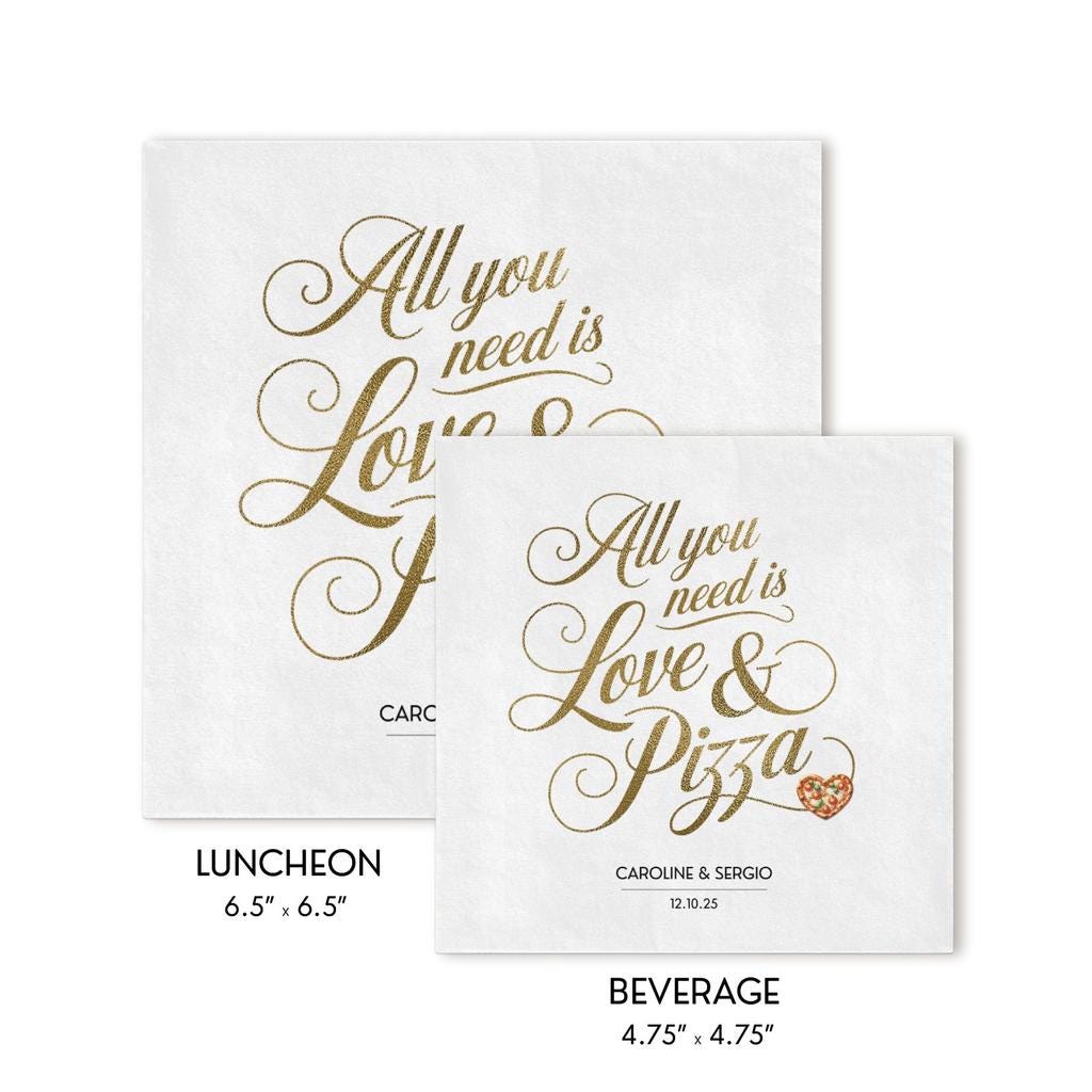 All You Need is Love and Pizza, Custom Printed Wedding Napkins for ...