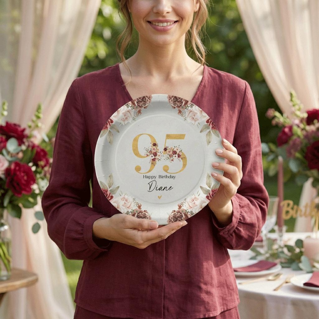 Personalized 95th Birthday Paper Plates, Elegant Floral Gold Plates ...