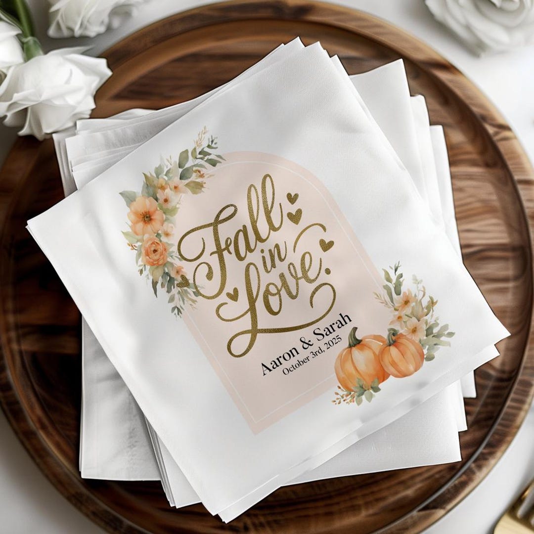 Fall in Love Napkins, Custom Printed Fall Wedding Cocktail Napkins ...