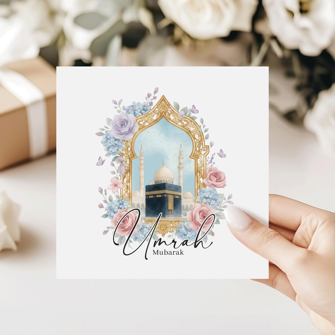 Umrah Mubarak Floral Kaaba Card – Personalized 5x5 - Etsy