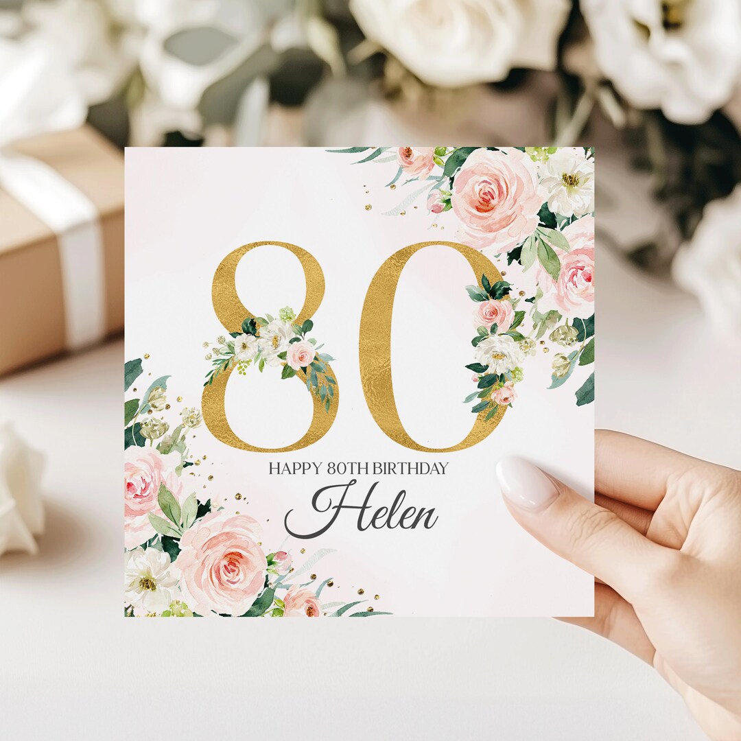 Personalized 80th Birthday Card, Custom Name Greeting Card, Luxe Floral ...