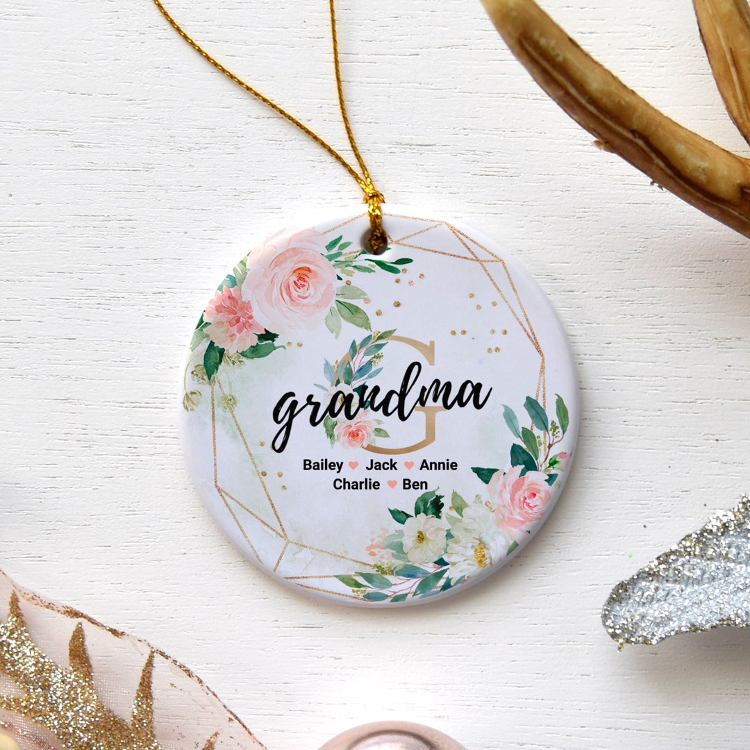 Grandma Floral Wreath Ornament, Custom Family Names Ornament ...