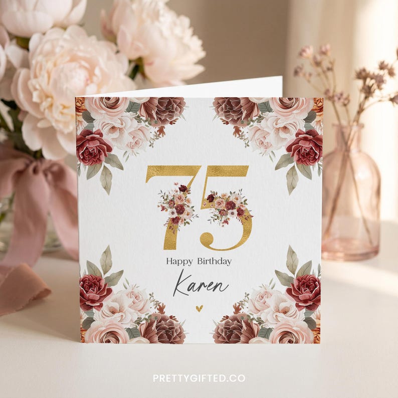 Personalized 75th Birthday Card for Woman, Mom or Grandma, Double Sided ...