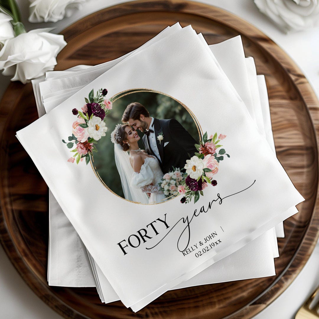 Personalized 40th Anniversary Ruby Napkins, Custom Photo Napkins, Ruby ...