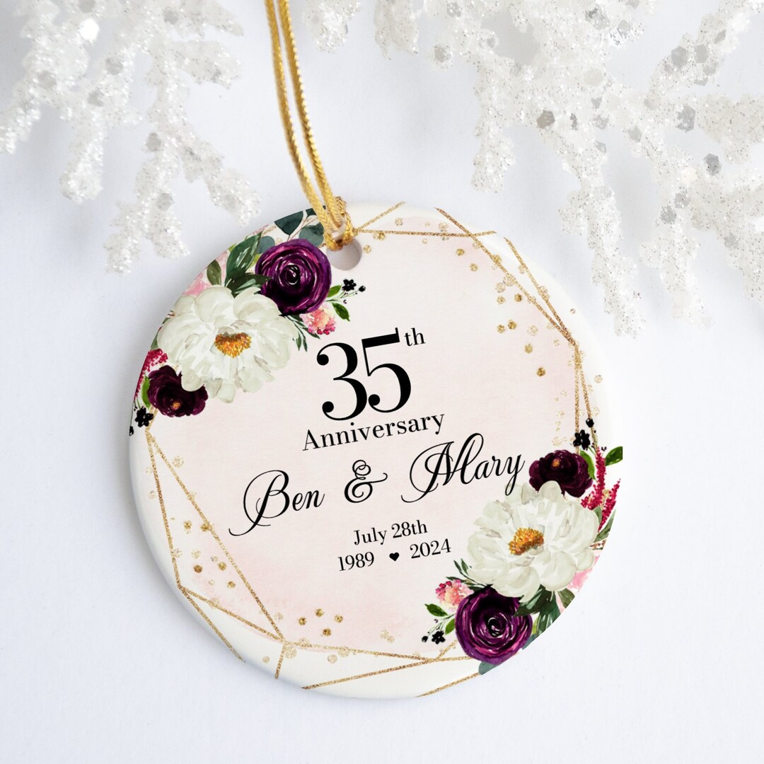 35th Anniversary Custom Ornament, Personalized Floral Keepsake ...