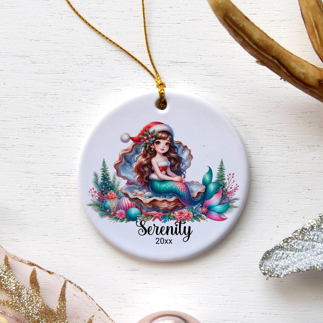 Cute Christmas Mermaid Ornament, Personalized Mermaid Christmas Decor ...