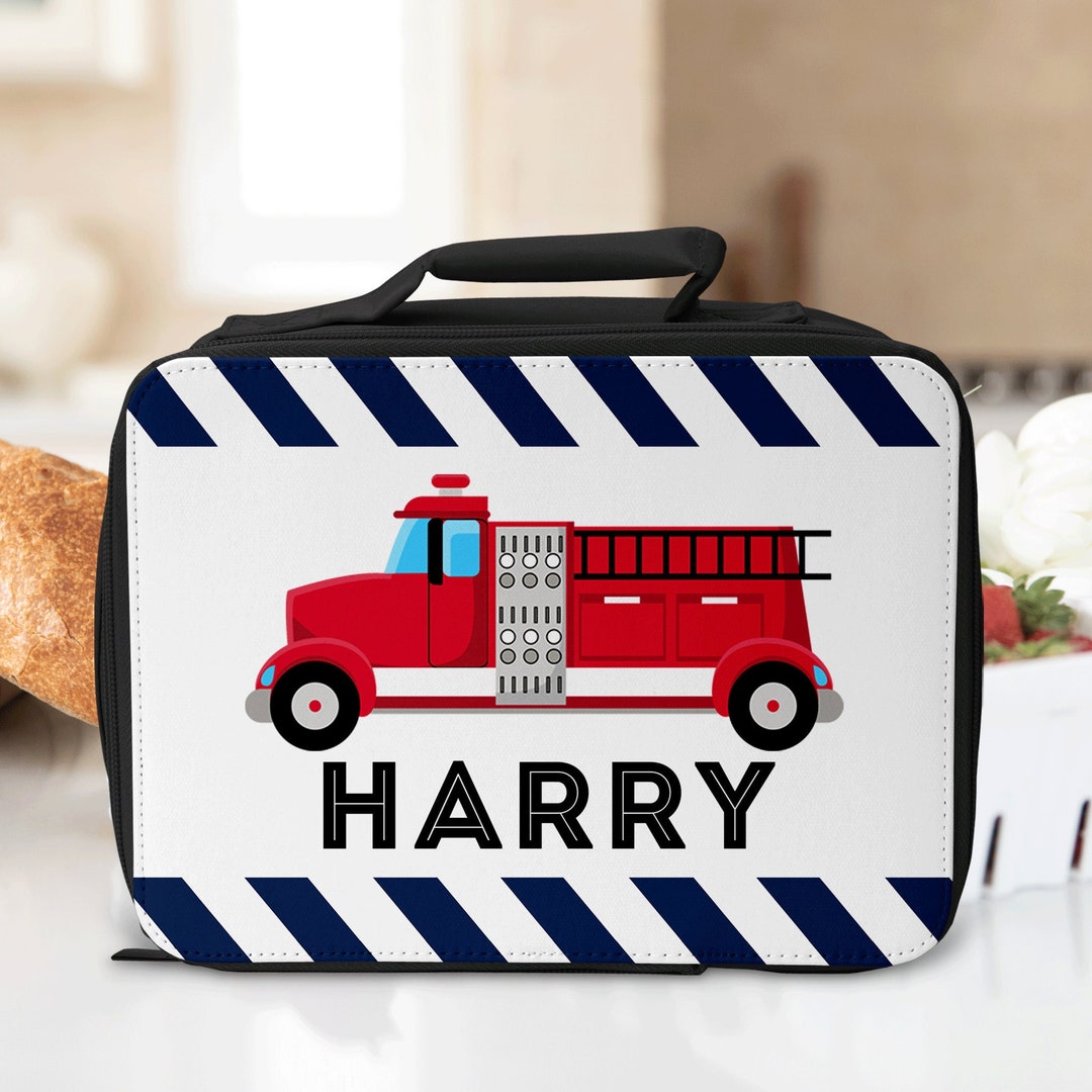 Personalized Fire Truck Lunch Box, Back to School Custom Lunch Bag, Red ...