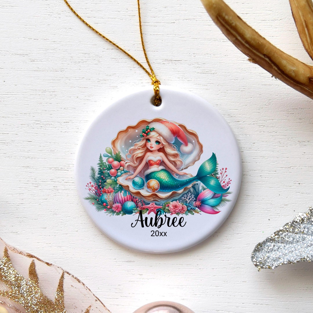 Mermaid Christmas Ornament, Holiday Tree Decoration, Personalized ...