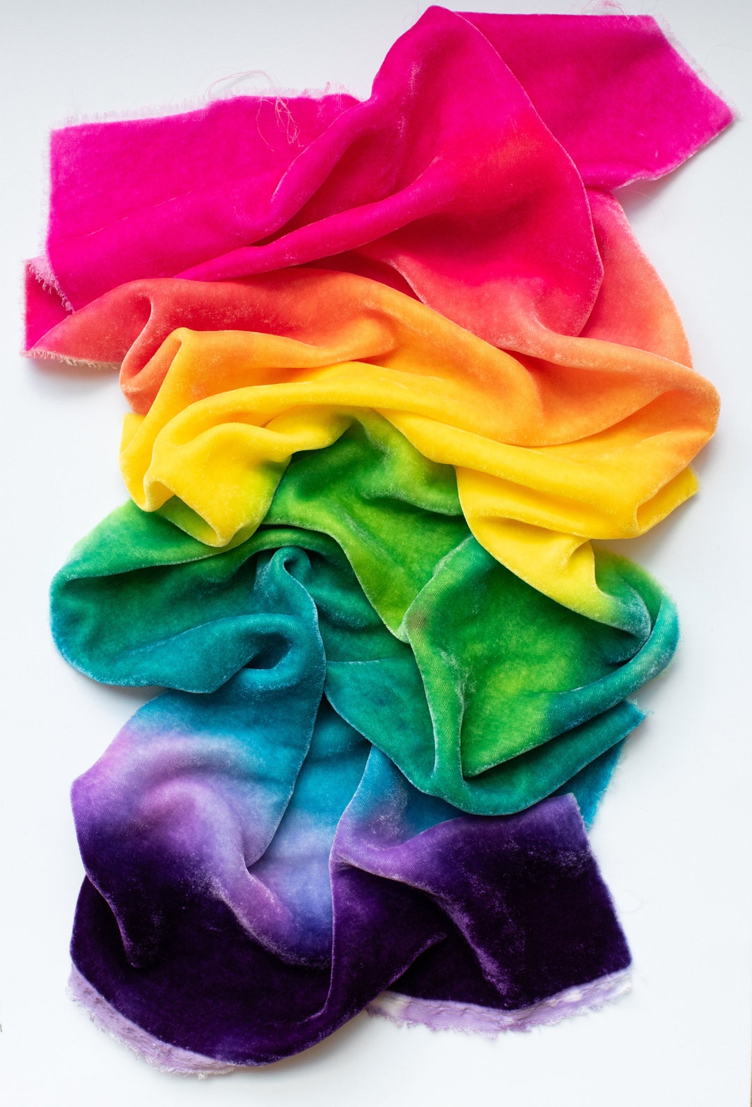 Bright Rainbow Velvet Panel | Hand-dyed Velvet | Ombré Velvet | Nuno ...