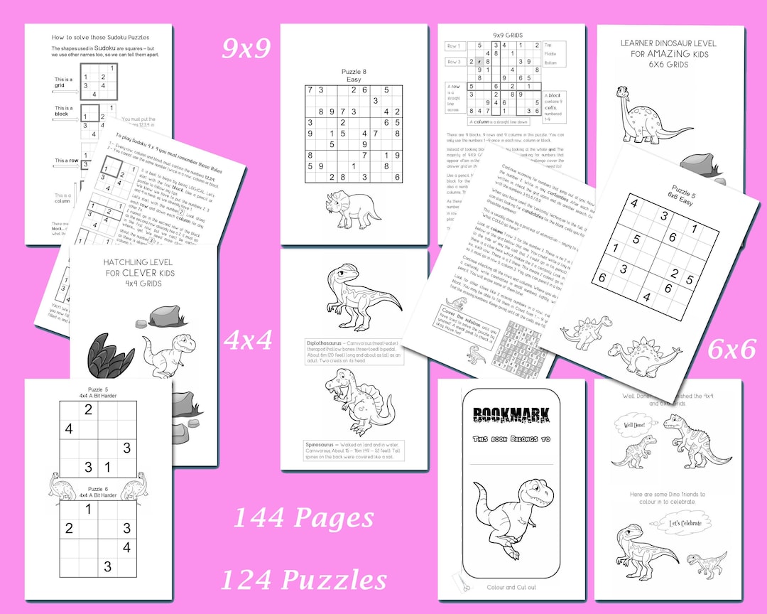 Printable SUDOKU for Kids, Dinosaur Sudoku, Instant Digital Download ...