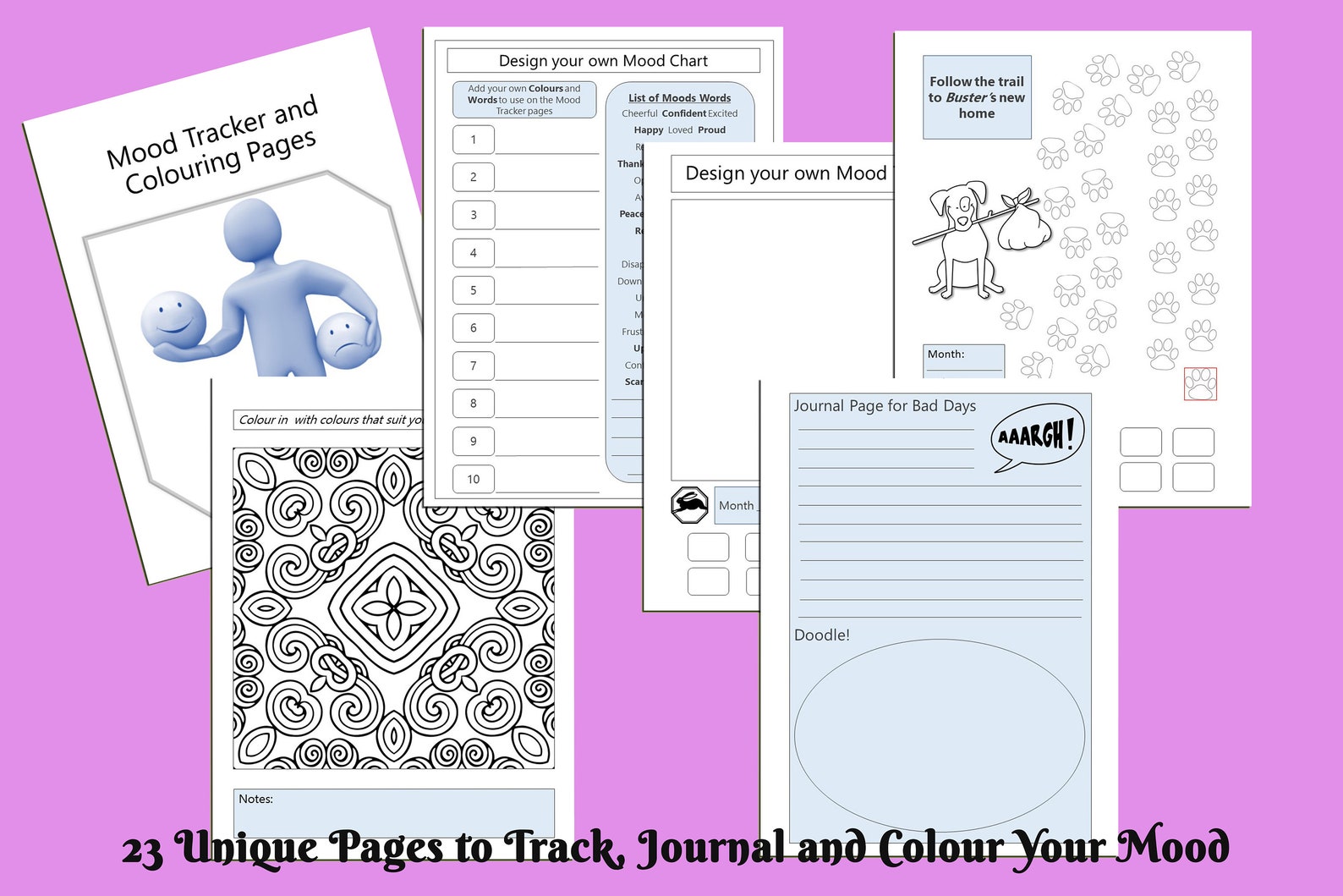 MOOD TRACKER Journal and Colouring Pages Instant Download - Etsy