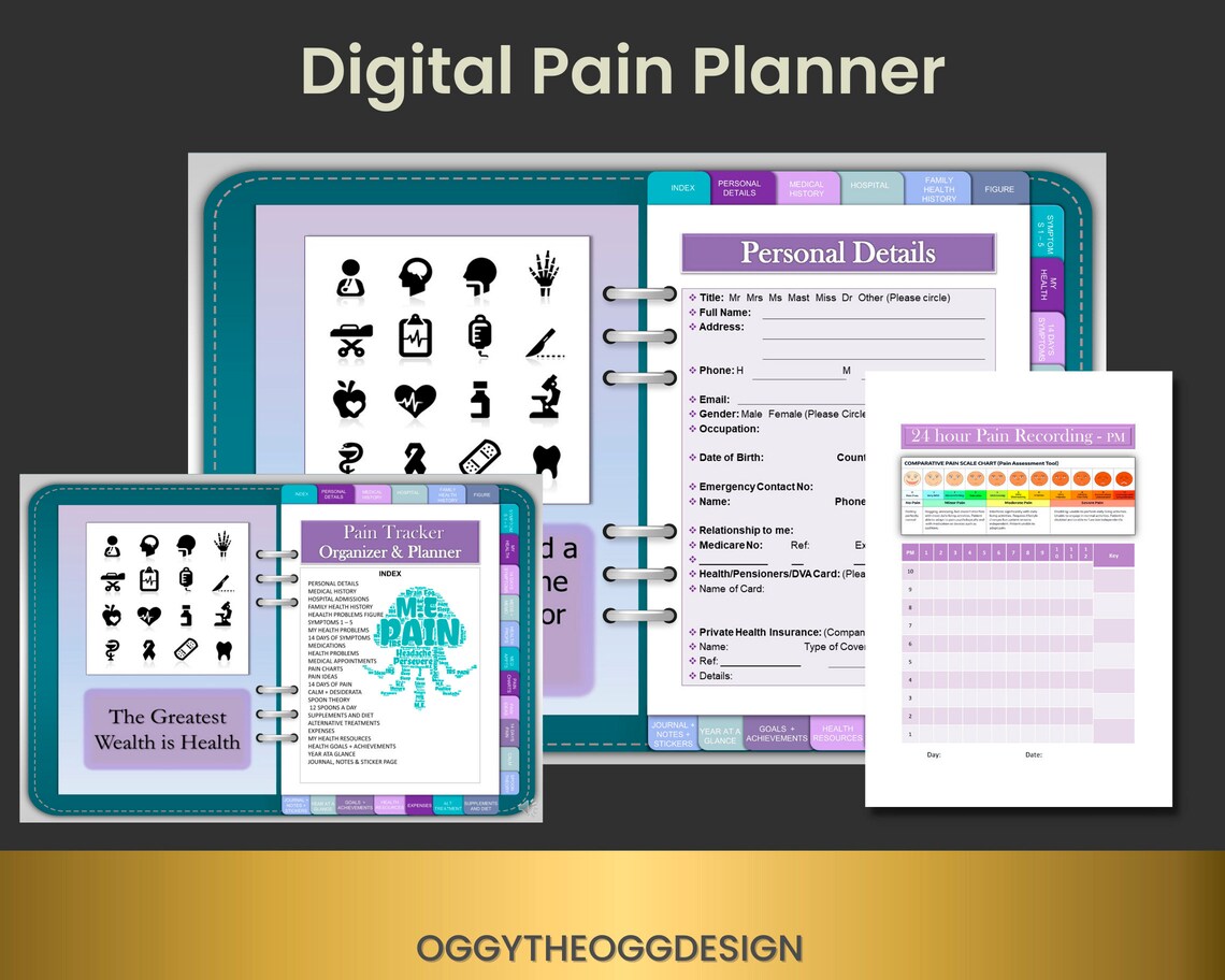 DIGITAL PAIN Planner: Instant Download Pdf With Hyperlinks, 24 Sections ...