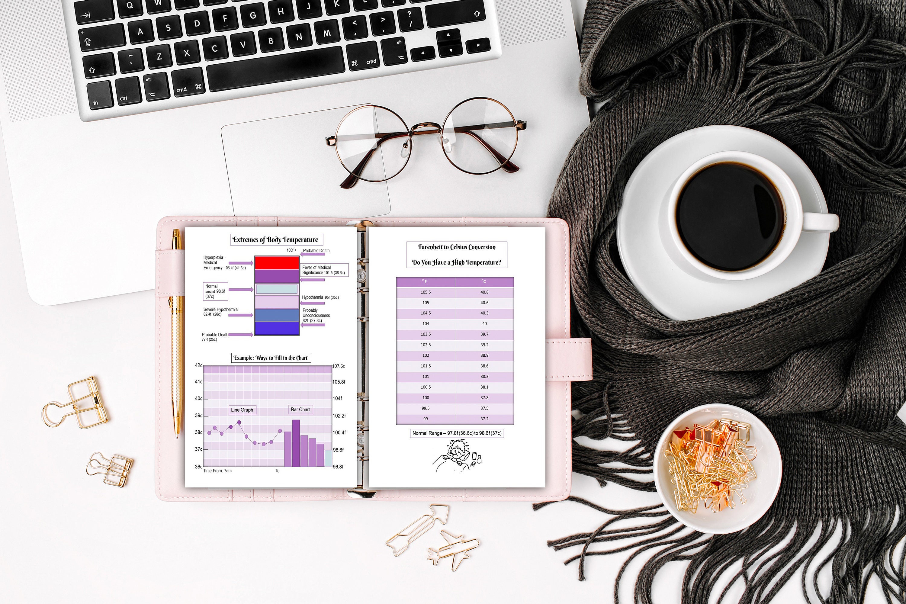 Printable Body Temperature Recording Bundle. Instant Download for Colds ...