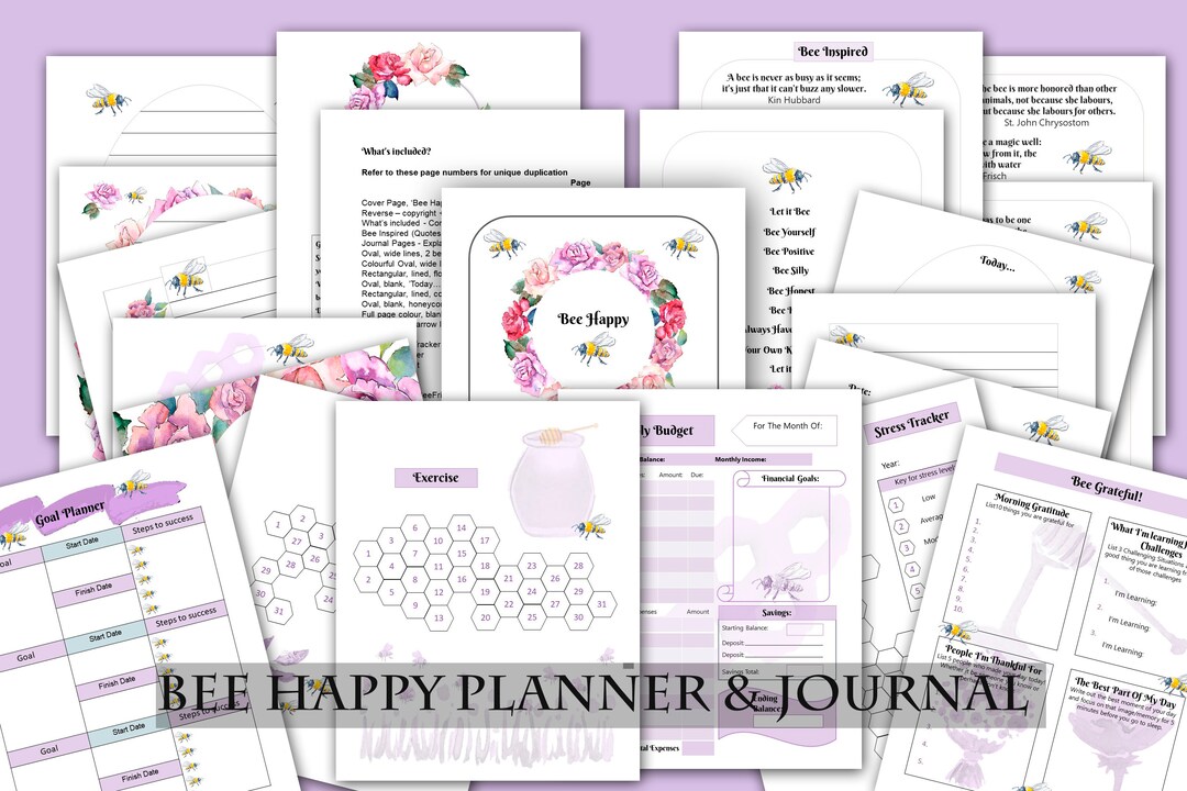 Printable Planner and Journal Pages. BEE Happy, BEE Yourself. Instant ...