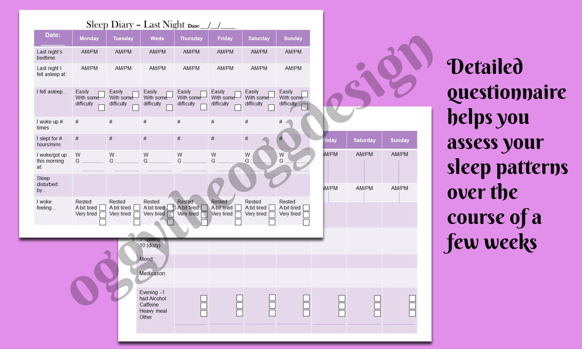 Printable SLEEP Diary - Instant Digital Download Sleep Journal to ...