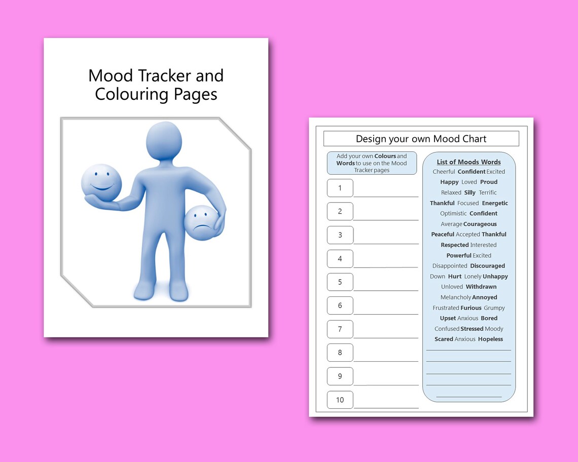 MOOD TRACKER Journal and Colouring Pages Instant Download - Etsy