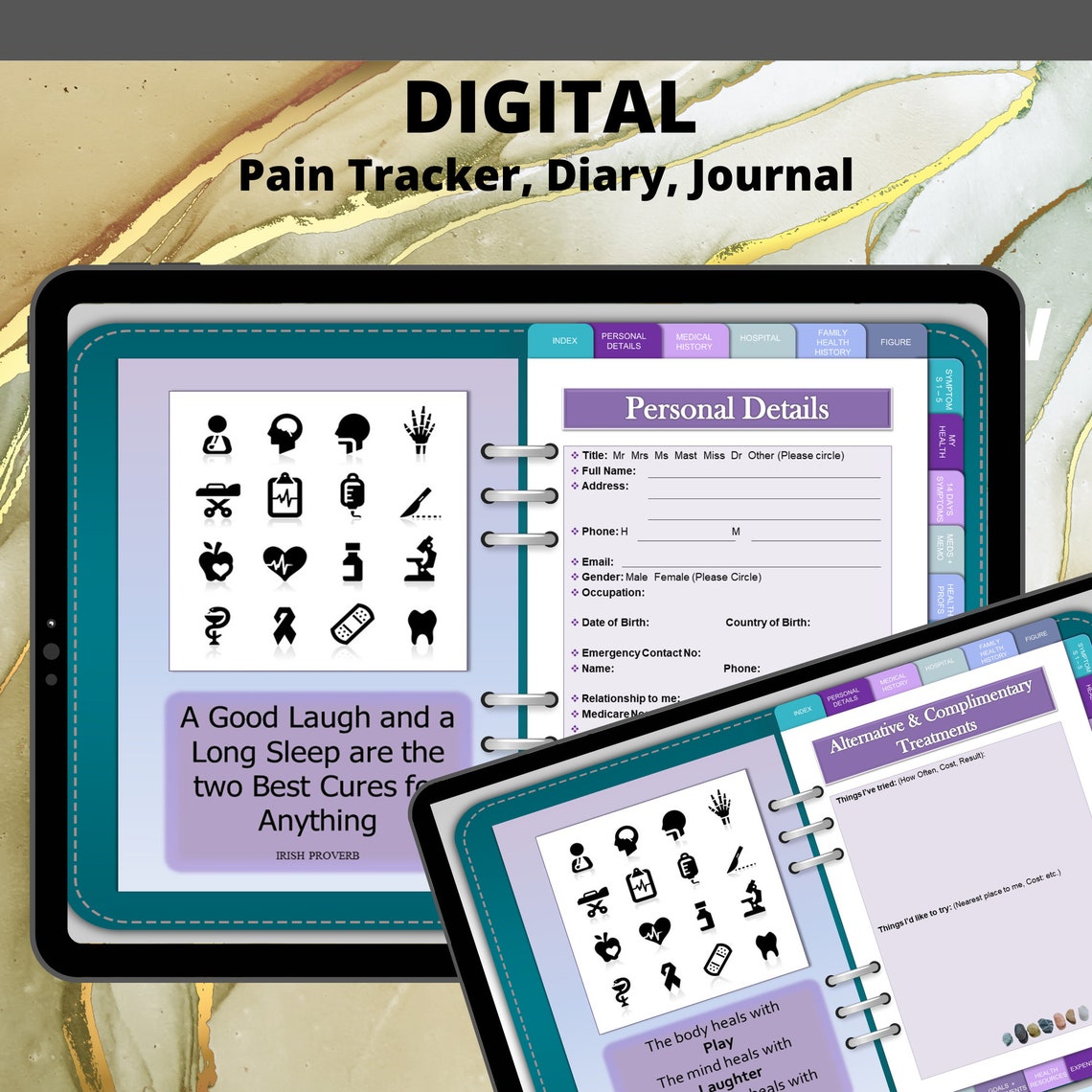 DIGITAL PAIN Planner: Instant Download Pdf With Hyperlinks, 24 Sections ...