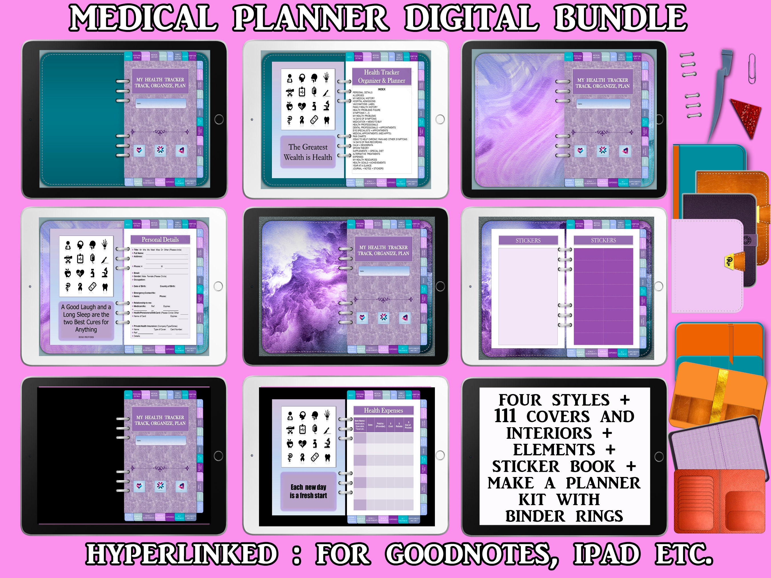 DIGITAL Medical Health PLANNER Bundle. A Digital Notebook - Track Your ...