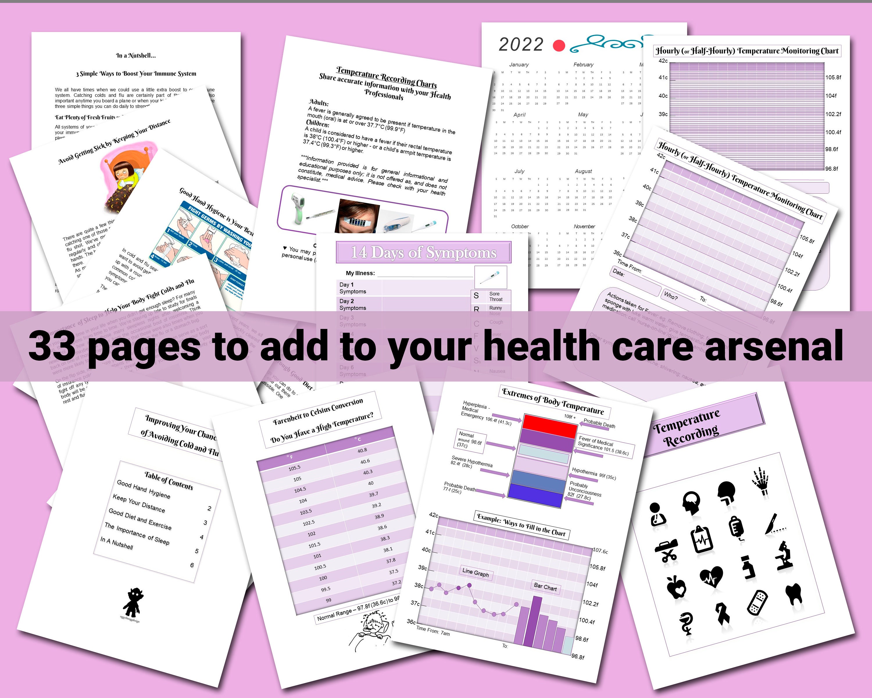 Printable Body Temperature Recording Bundle. Instant Download for Colds ...