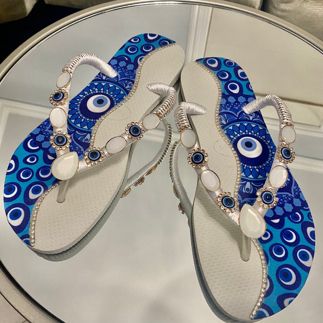 Evil Eye Flip Flops, Havaianas, Ojo Azul, Bridesmaids Gift, Birthday ...