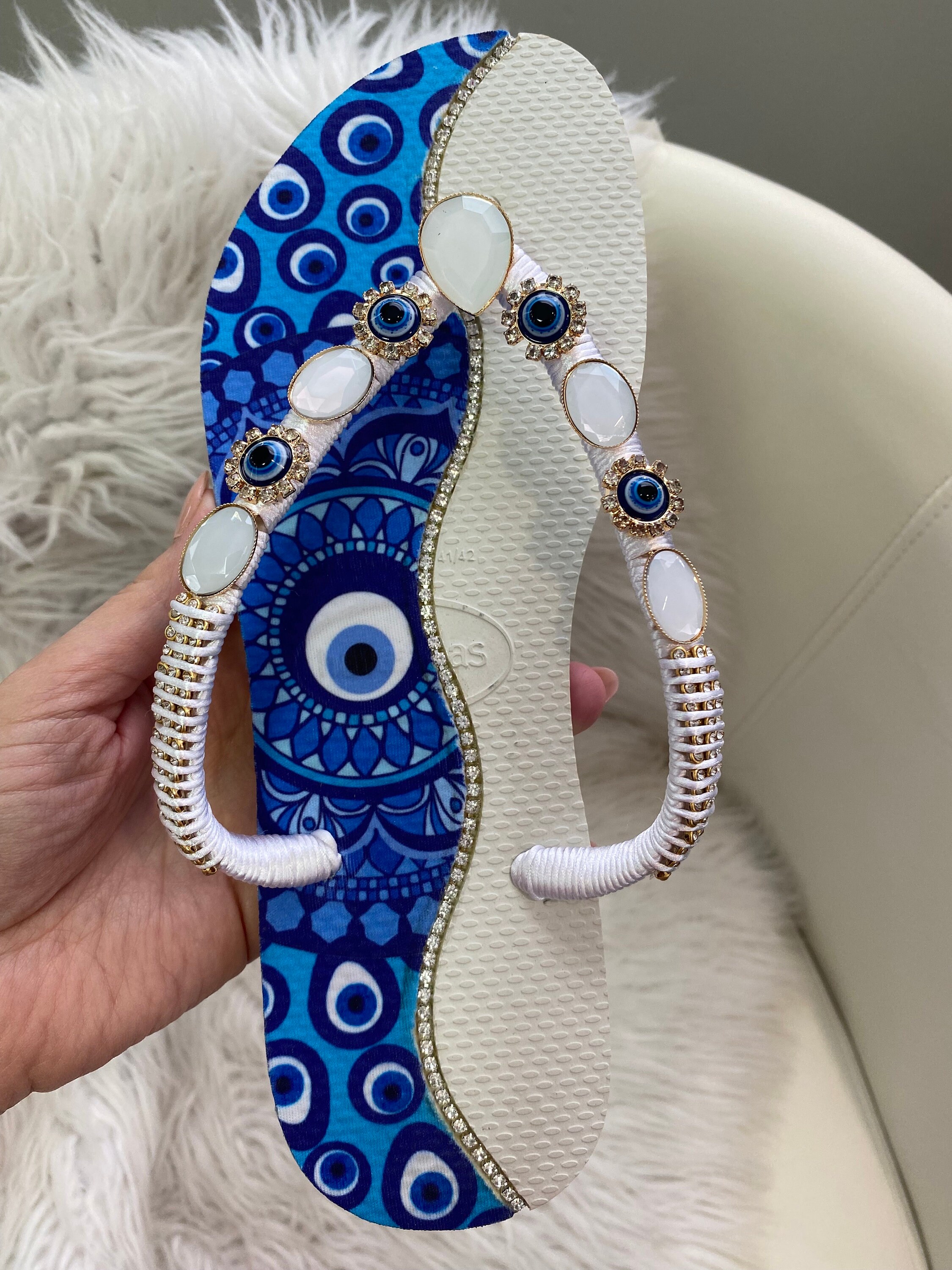 Evil Eye Flip Flops, Havaianas, Ojo Azul, Bridesmaids Gift, Birthday ...