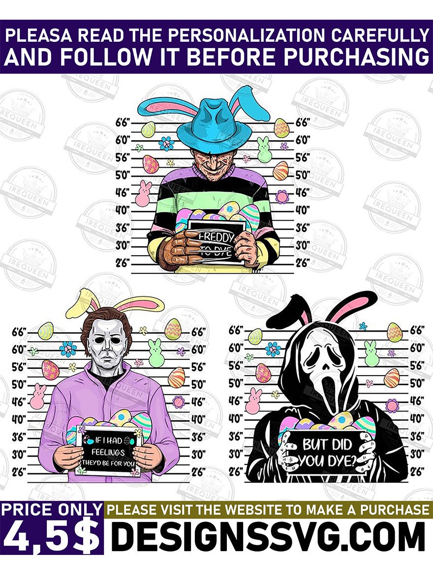 5 Horror Movie Killer Mugshot Png Bundle, Horror Easter Png, Happy ...