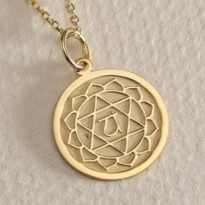 Gold Solid 14K Real Gold Heart Chakra Necklace, Personalized Heart ...