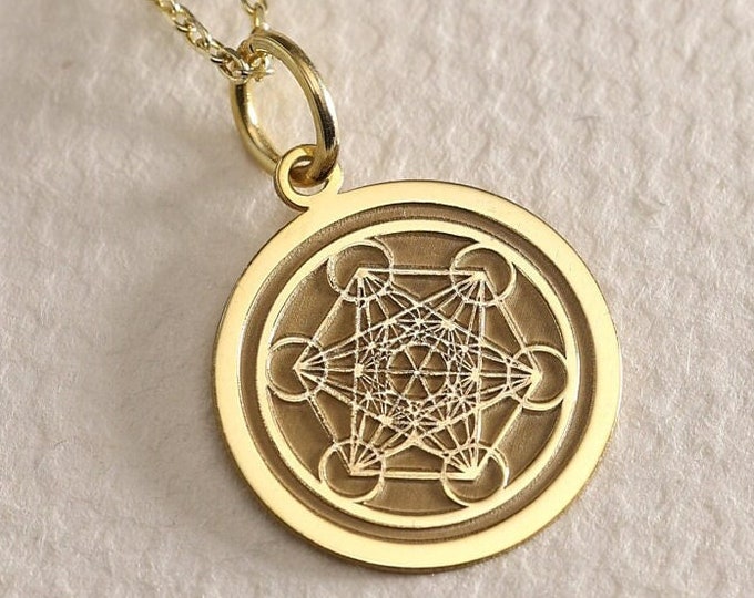 Gold Solid 14K Real Gold Metatron Necklace , Metatron Cube Pendant ...