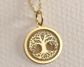 Real 14k Solid Gold Tree of Life Necklace, Personalized Gold Tree of ...