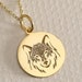 Gold Solid 14K Real Gold Wolf Necklace, Geometric Wolf Disc Pendant ...