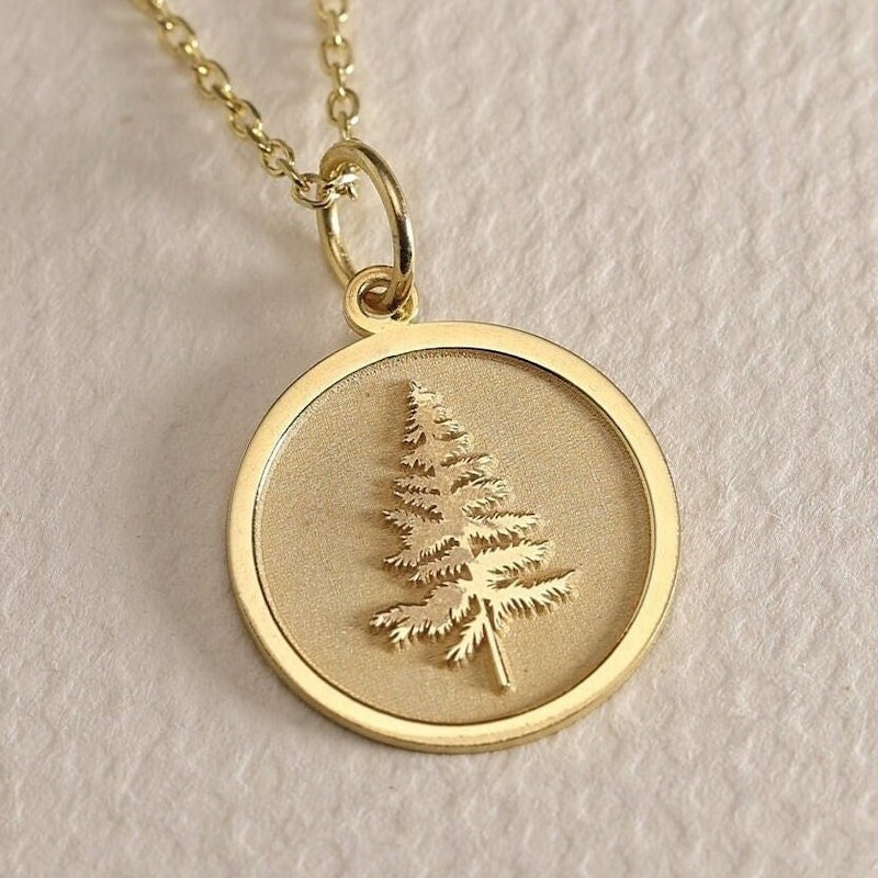 14k Gold Cedar Pendant - Etsy