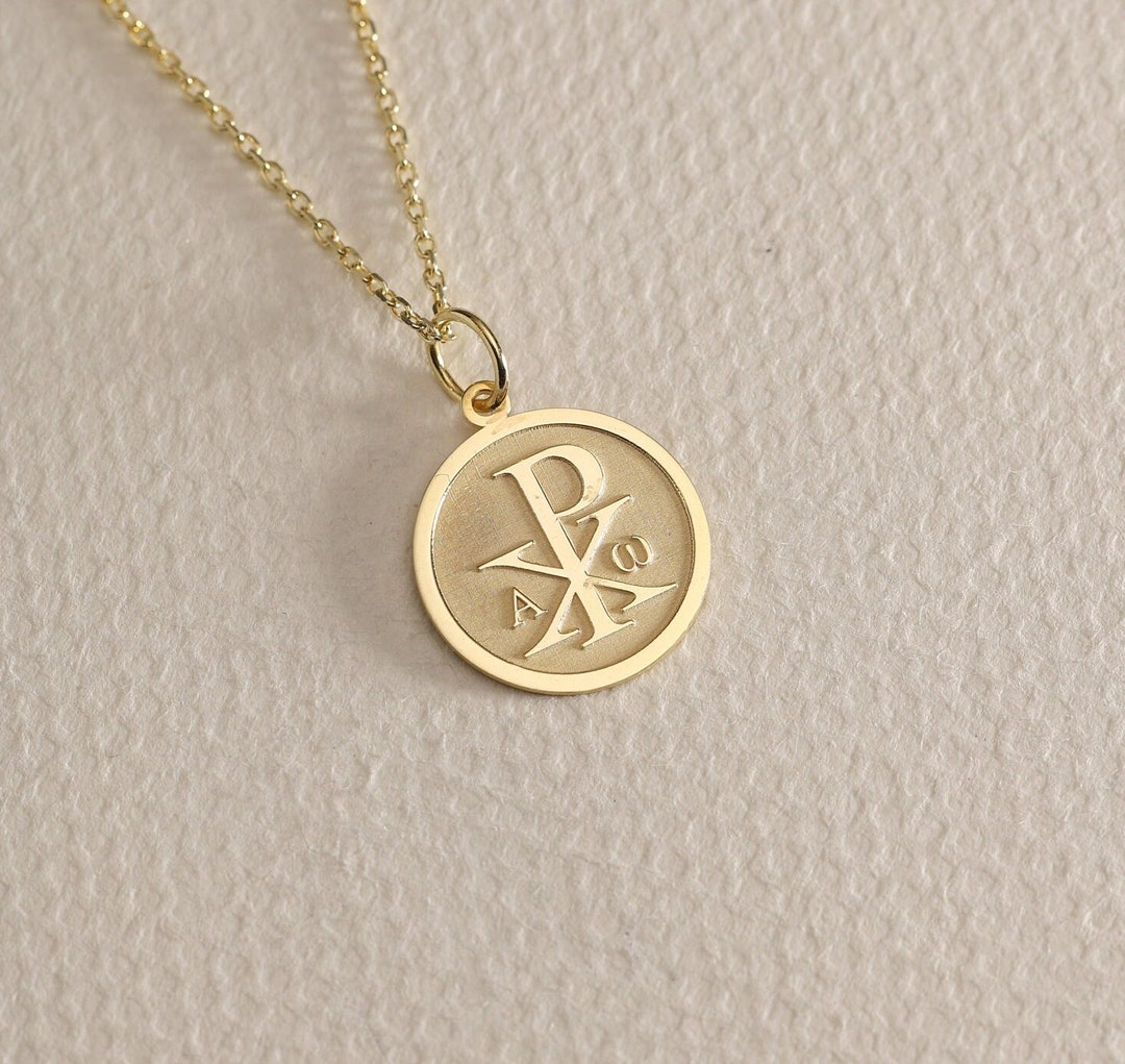 Gold Solid 14K Real Gold Chi Rho Cross Necklace, Personalized Cross ...