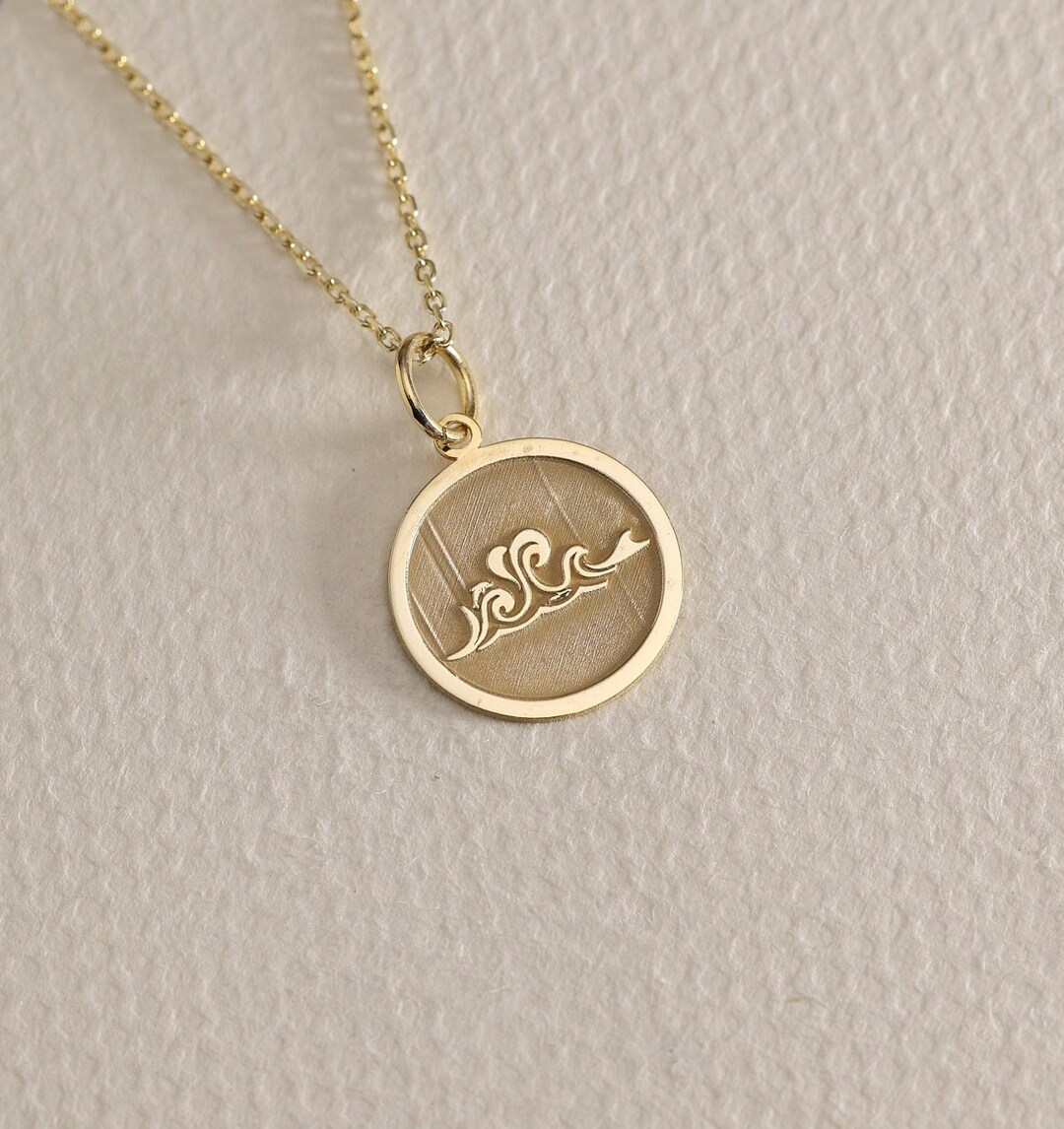 Gold Solid 14K Real Gold Wave Necklace, Personalized Wave Pendant, Sea ...