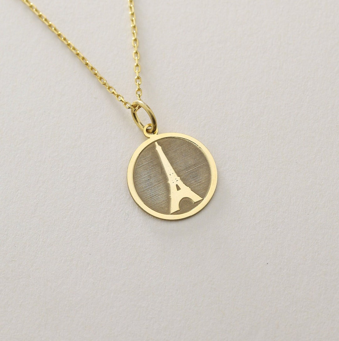 Gold Solid 14K Real Gold Eiffel Tower Pendant, Personalized Eiffel ...