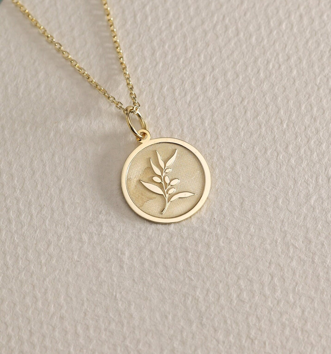 Gold Solid 14K Real Gold Olive Branch Necklace, Gold Olive Tree Pendant ...