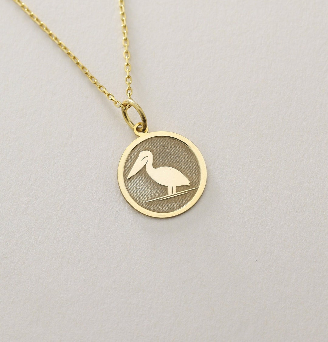 Gold Solid 14K Real Gold Pelican Necklace, Dainty Necklace, Solid Gold ...