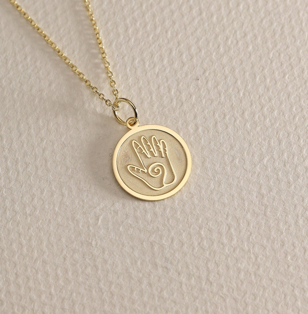 Gold Solid 14K Real Gold Healing Hand Necklace , Personalized Healing ...