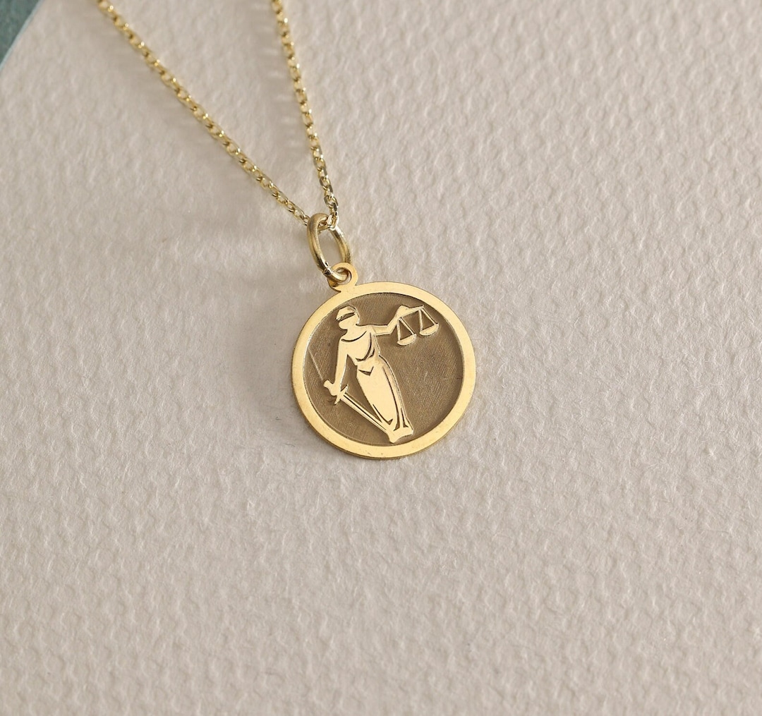 Gold Solid 14K Real Gold Scale of Justice Necklace, Personalized Scale ...