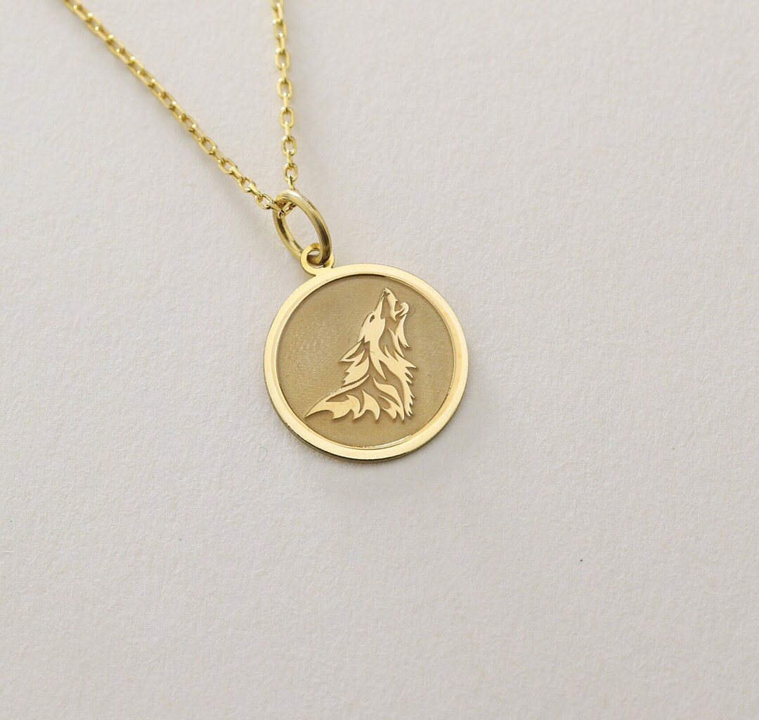 Gold Solid 14K Real Gold Wolf Pendant, Wolf Custom Necklace, Charm ...