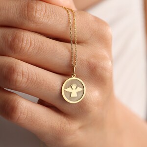 Gold Solid 14K Real Gold Angel Necklace, Personalized Angel Pendant ...